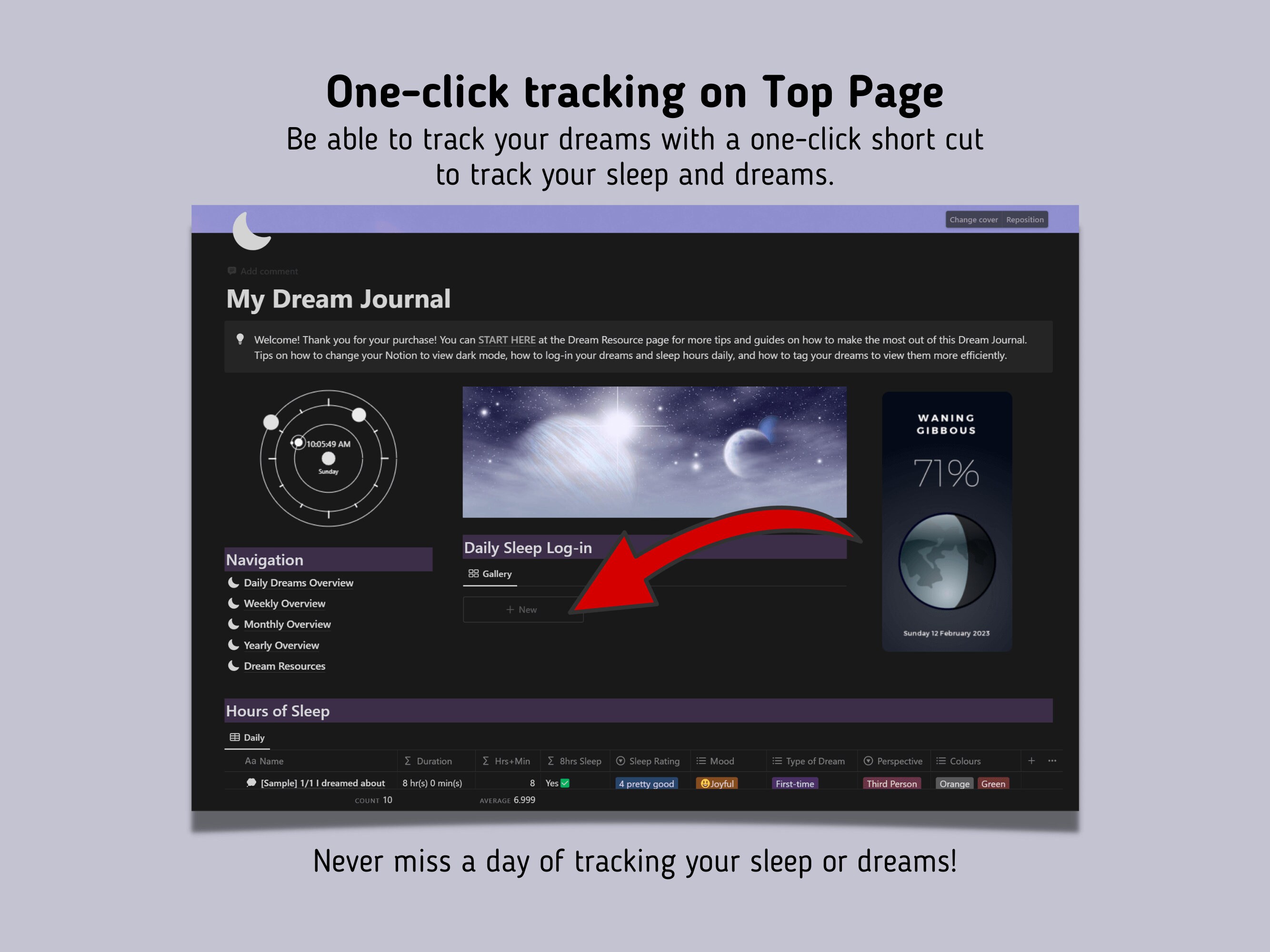 Violet Moon Notion Sleep Tracker Notion Dream Journal Notion Template ...
