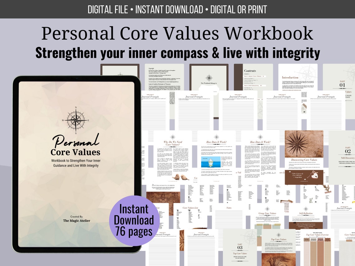 Personal Core Values Workbook: Self-discovery Journal Prompts (digital ...