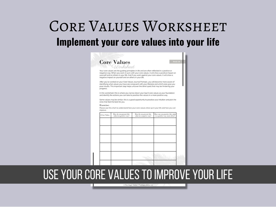 Personal Core Value Worksheets Instant Download Printable PDF - Etsy