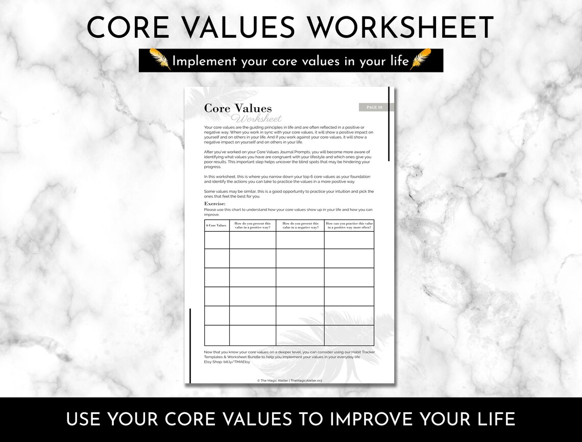 Personal Core Value Worksheets Instant Download Printable PDF - Etsy