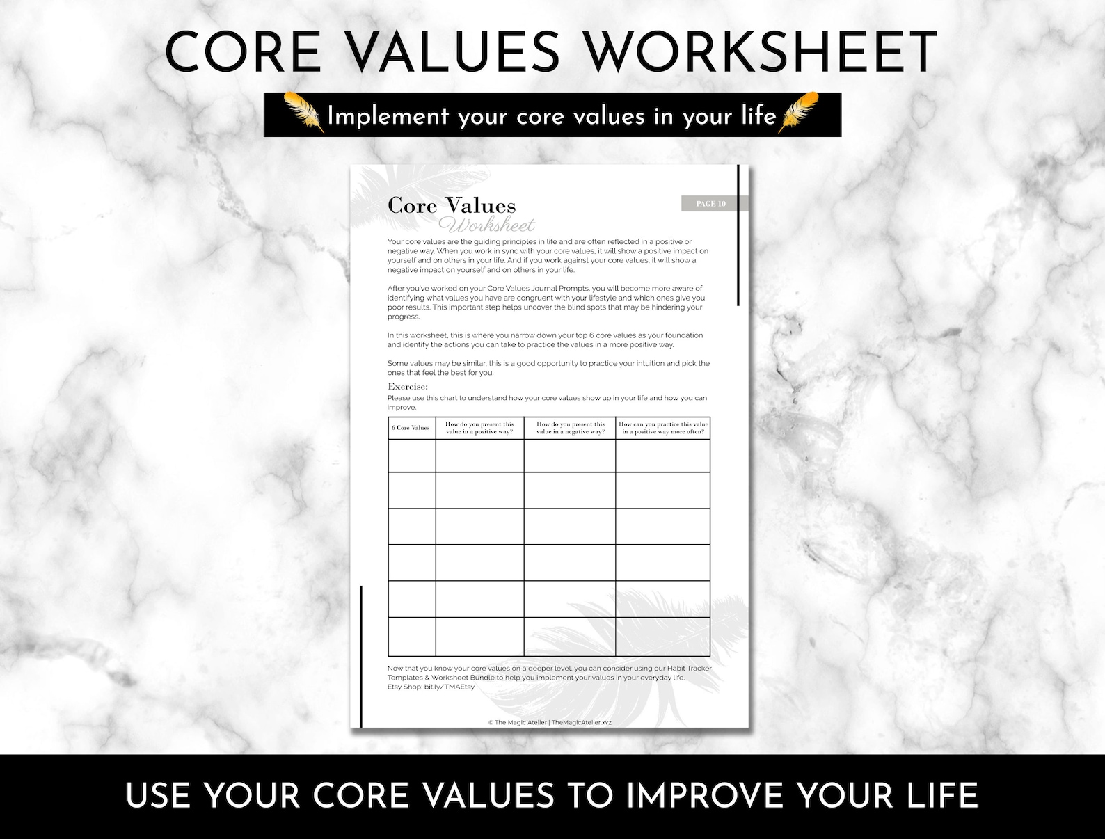 Personal Core Value Worksheets Instant Download Printable PDF - Etsy