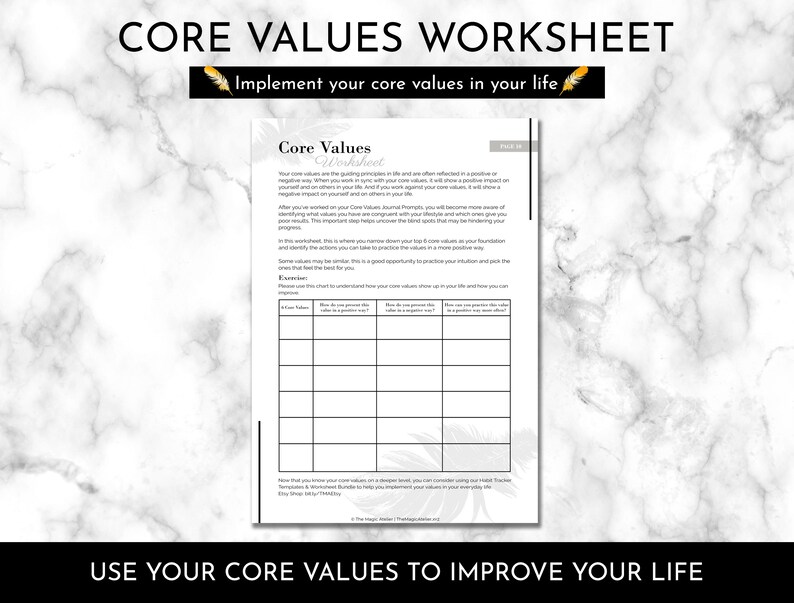 Personal Core Value Worksheets Instant Download Printable PDF - Etsy