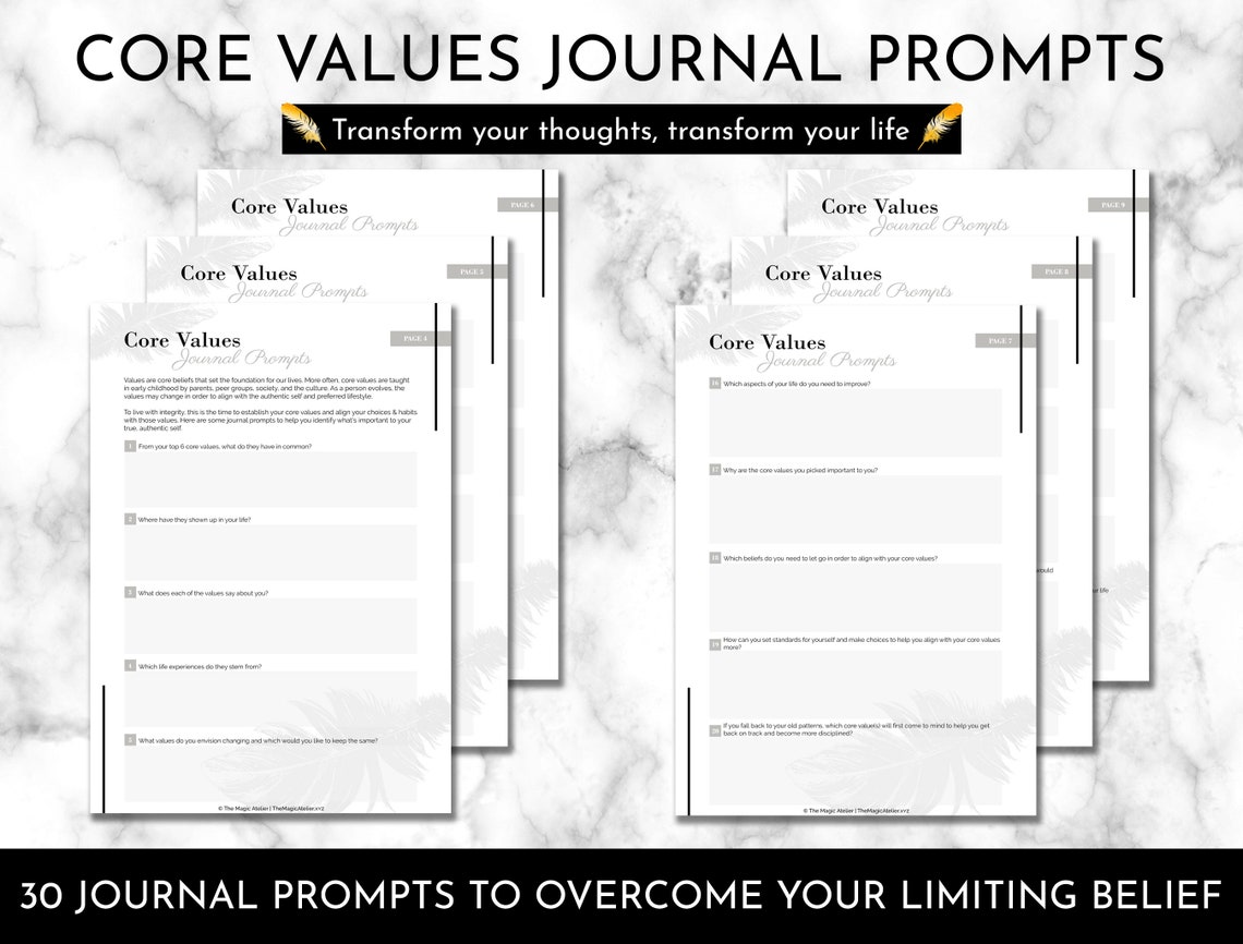 Personal Core Value Worksheets Instant Download Printable PDF - Etsy