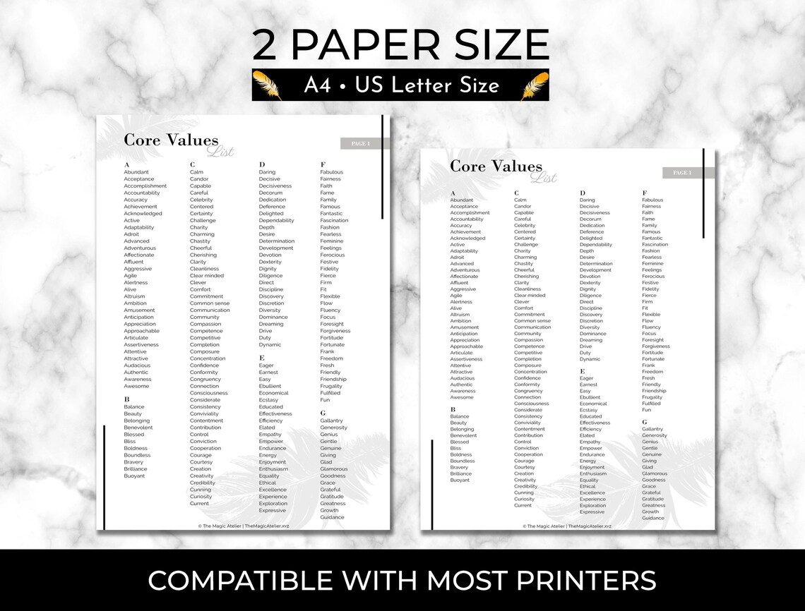 Personal Core Value Worksheets Instant Download Printable PDF - Etsy