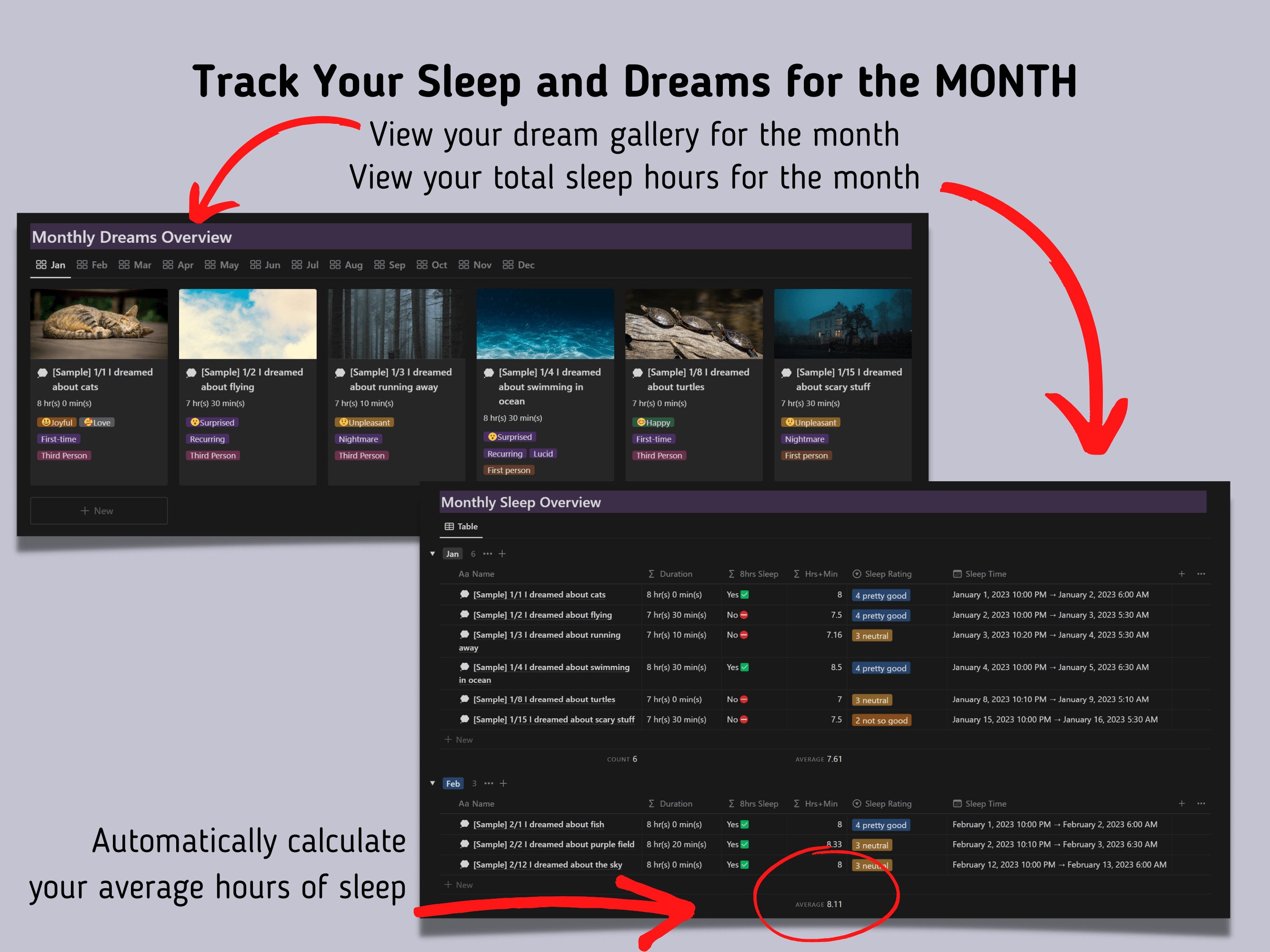 Violet Moon Notion Sleep Tracker Notion Dream Journal Notion Template ...