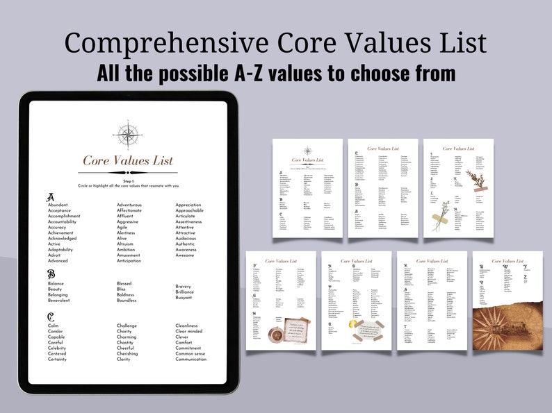 Personal Core Value Digital Workbook Core Values Worksheets Core Values ...