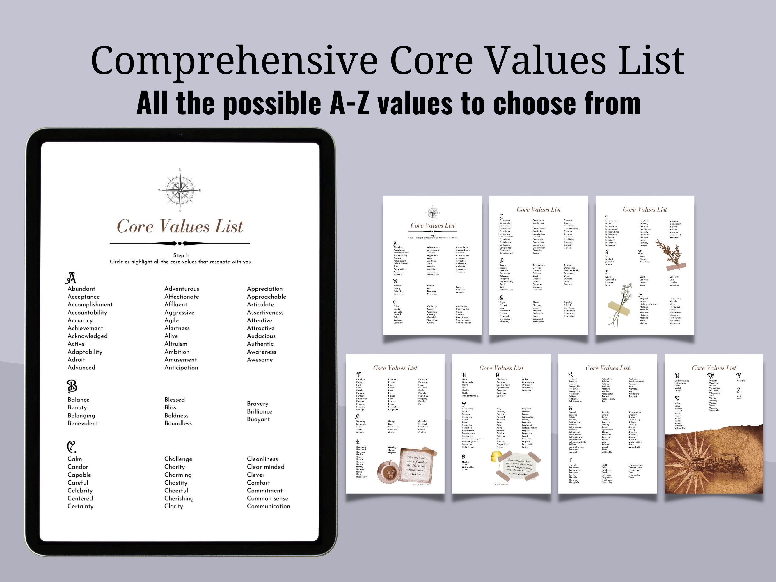 Personal Core Value Digital Workbook Core Values Worksheets Core Values ...