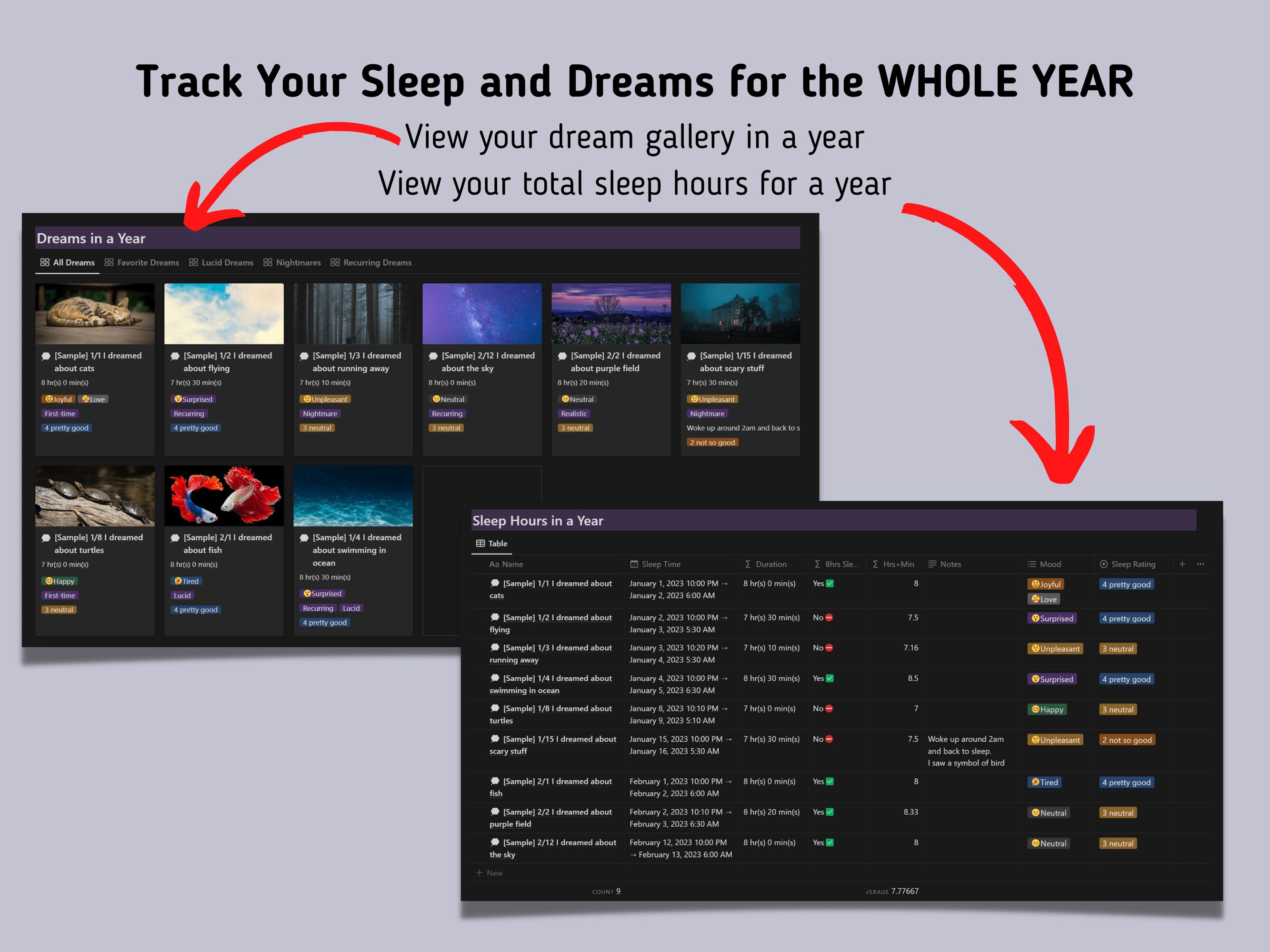 Violet Moon Notion Sleep Tracker Notion Dream Journal Notion Template ...