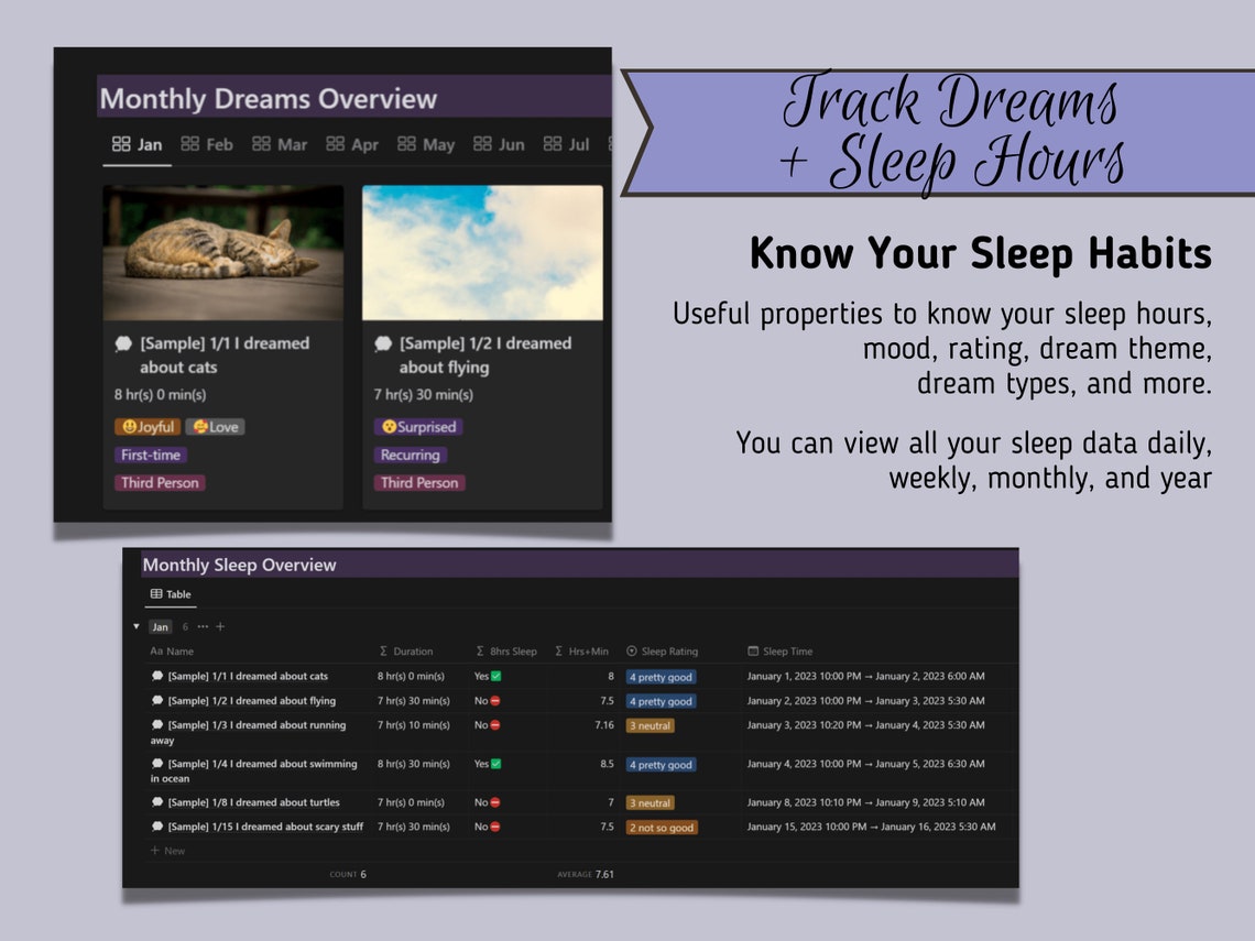 Violet Moon Notion Sleep Tracker Notion Dream Journal Notion Template ...