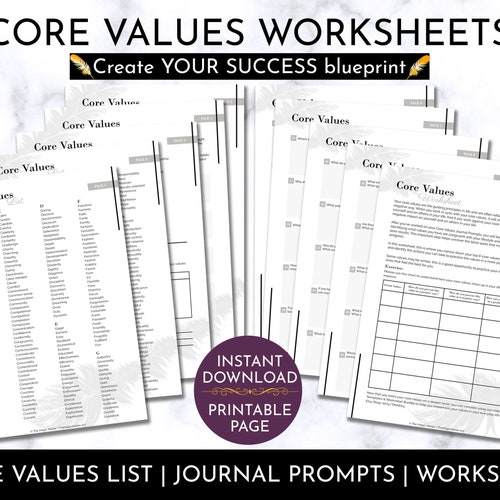Personal Core Value Worksheets Instant Download Printable PDF - Etsy