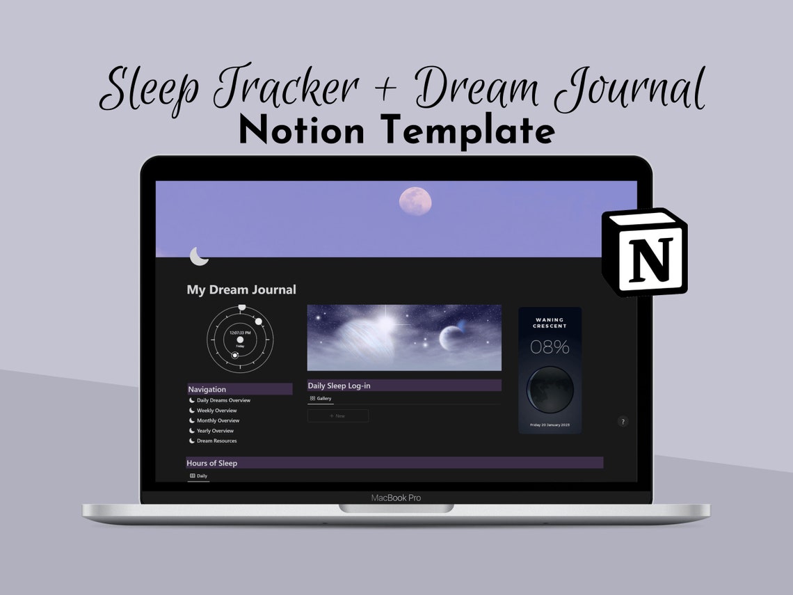 Violet Moon Notion Sleep Tracker Notion Dream Journal Notion Template ...