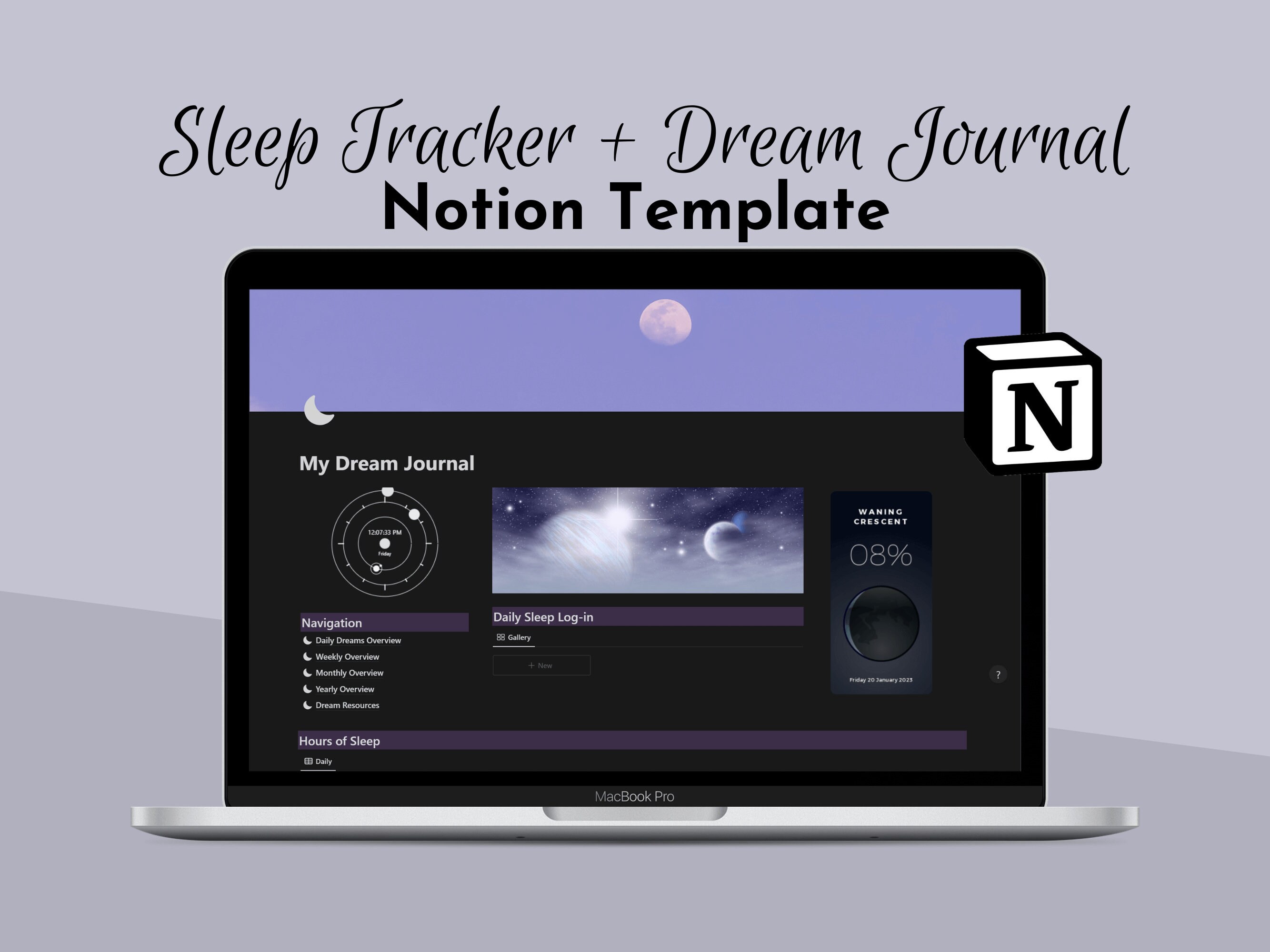 Violet Moon Notion Sleep Tracker Notion Dream Journal Notion Template ...