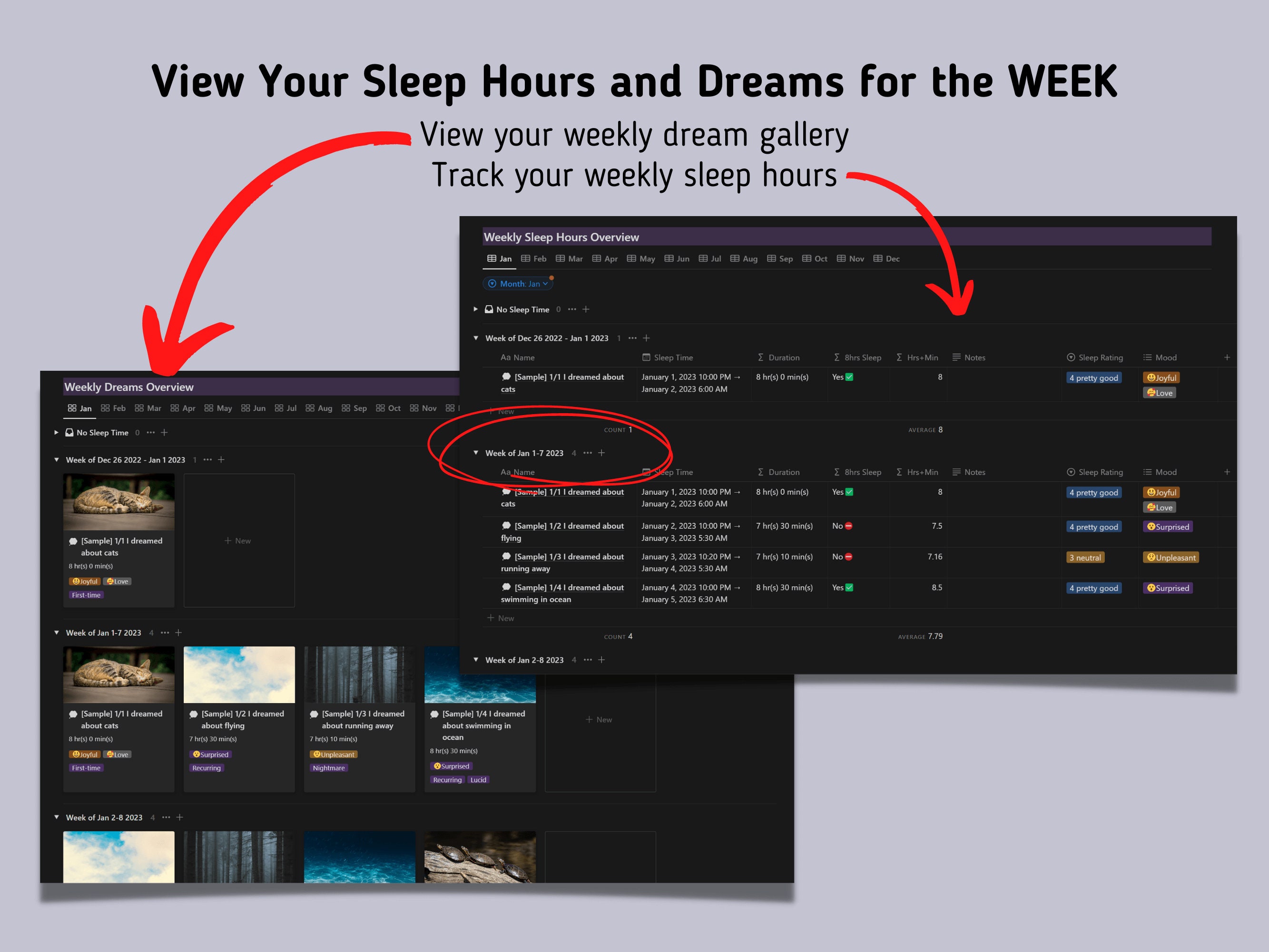 Violet Moon Notion Sleep Tracker Notion Dream Journal Notion Template ...