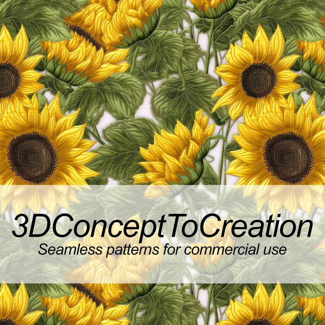 Sunflower Embroidery Pattern: Realistic Floral Seamless Design (digital ...