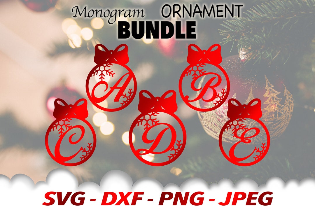 Monogram Christmas Ornament With Bow COMPLETE Alphabet SVG DXF File ...