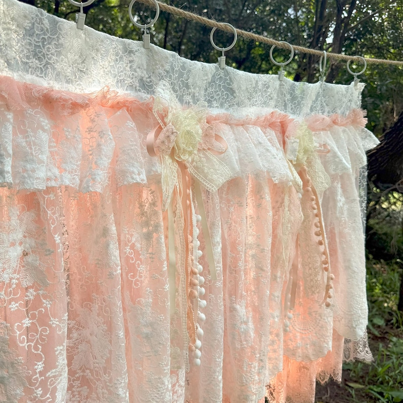Custom French Country Style Ruffled Lace Window Curtains Valance, Girl ...