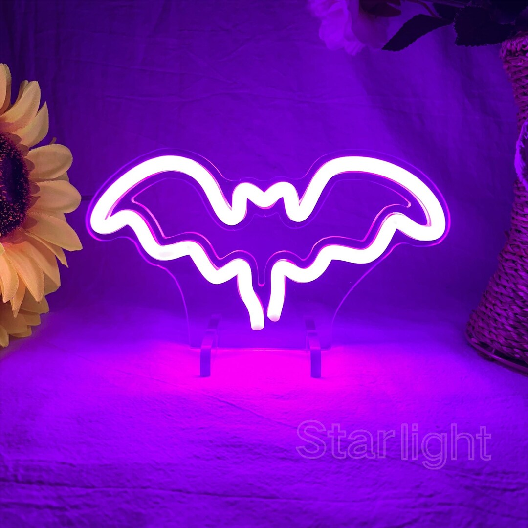 8'' Mini Bat Neon Sign, Halloween Bat Led Light Sign, USB Desktop Bat ...
