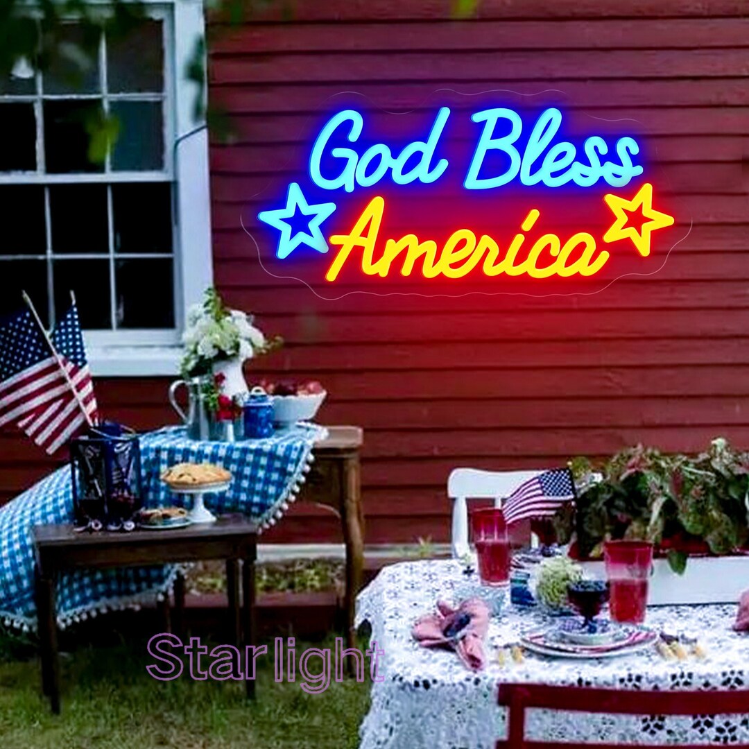 God Bless America Neon Sign, Independence Day Wall Decor, America 4th ...