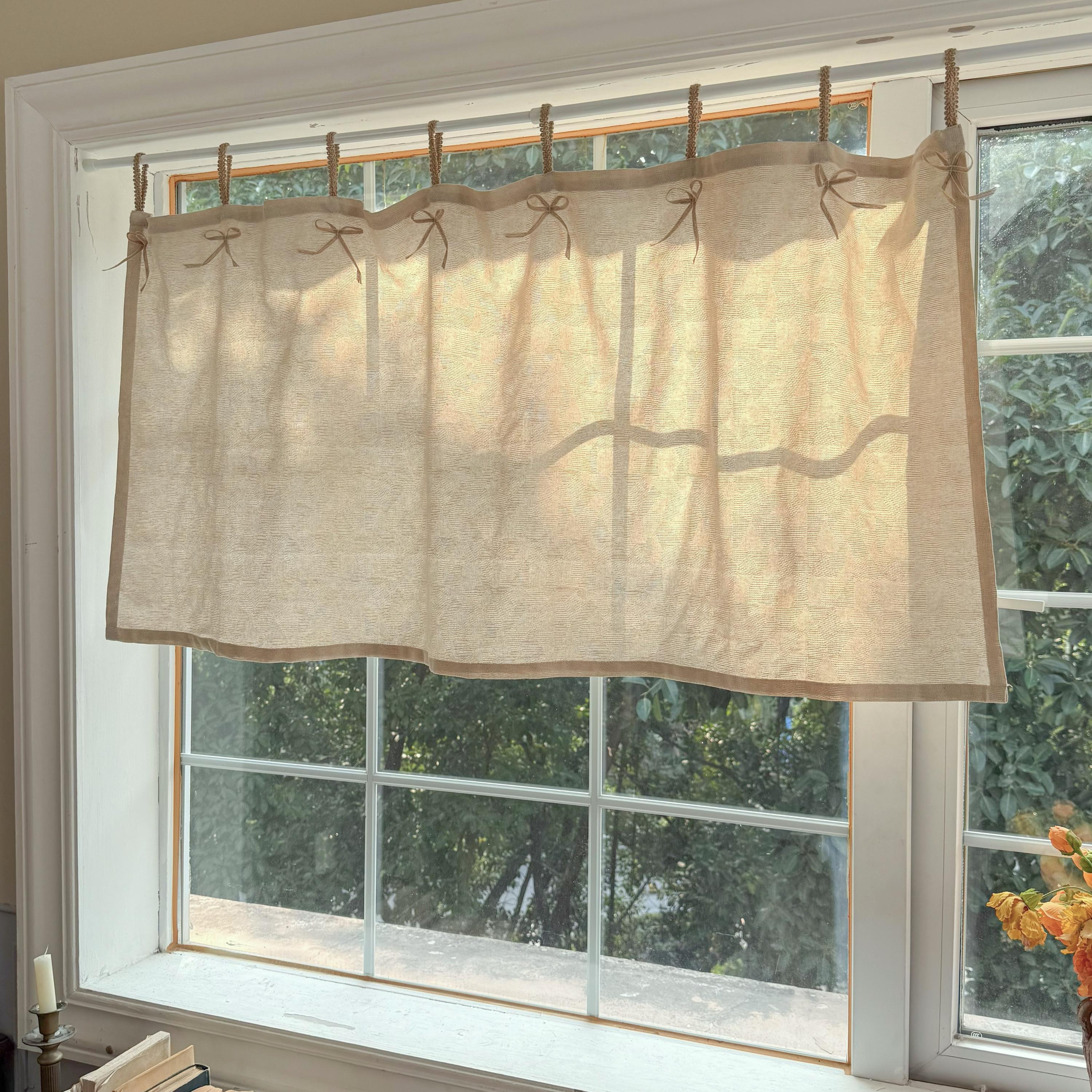 Linen Cafe Curtain Panel, Tab Top Farmhouse Kitchen Short Curtains ...