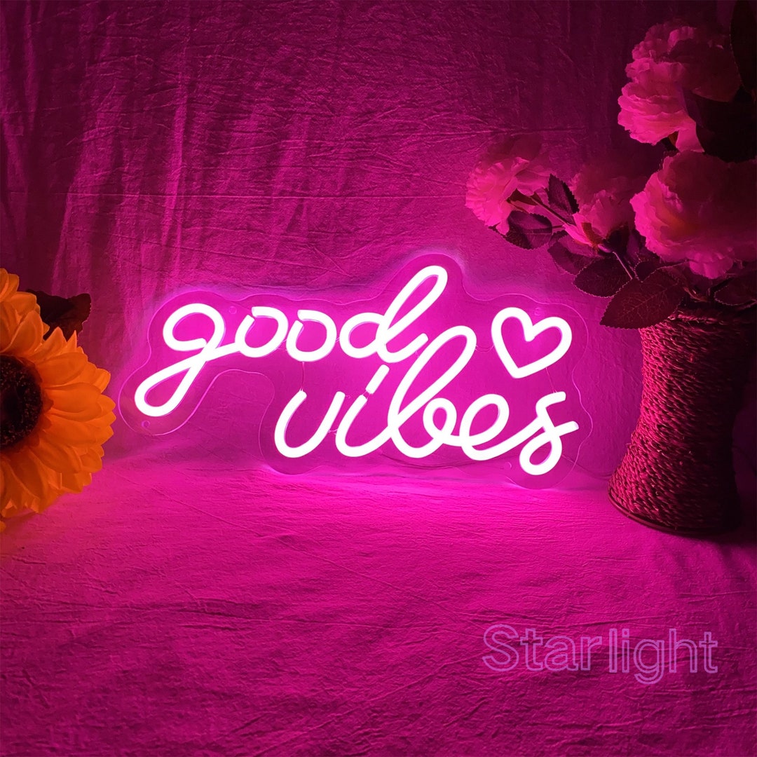 Good Vibes Neon Sign, Custom Neon Sign Bedroom Wall Art, Led Signs Home ...