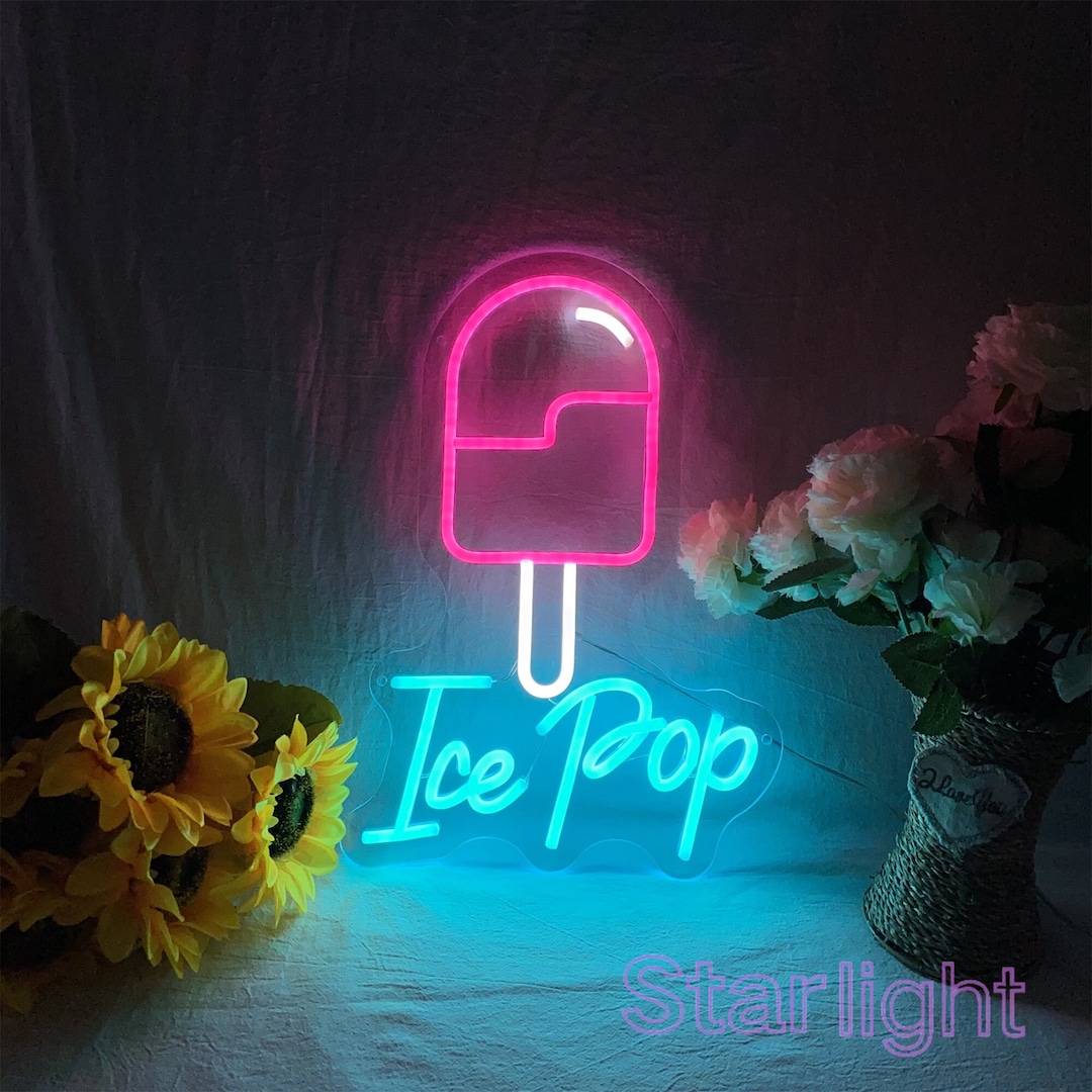 Ice Pop Neon Sign, Ice Cream Bar Neon Sign, Opening Sign Neon Art, Neon ...