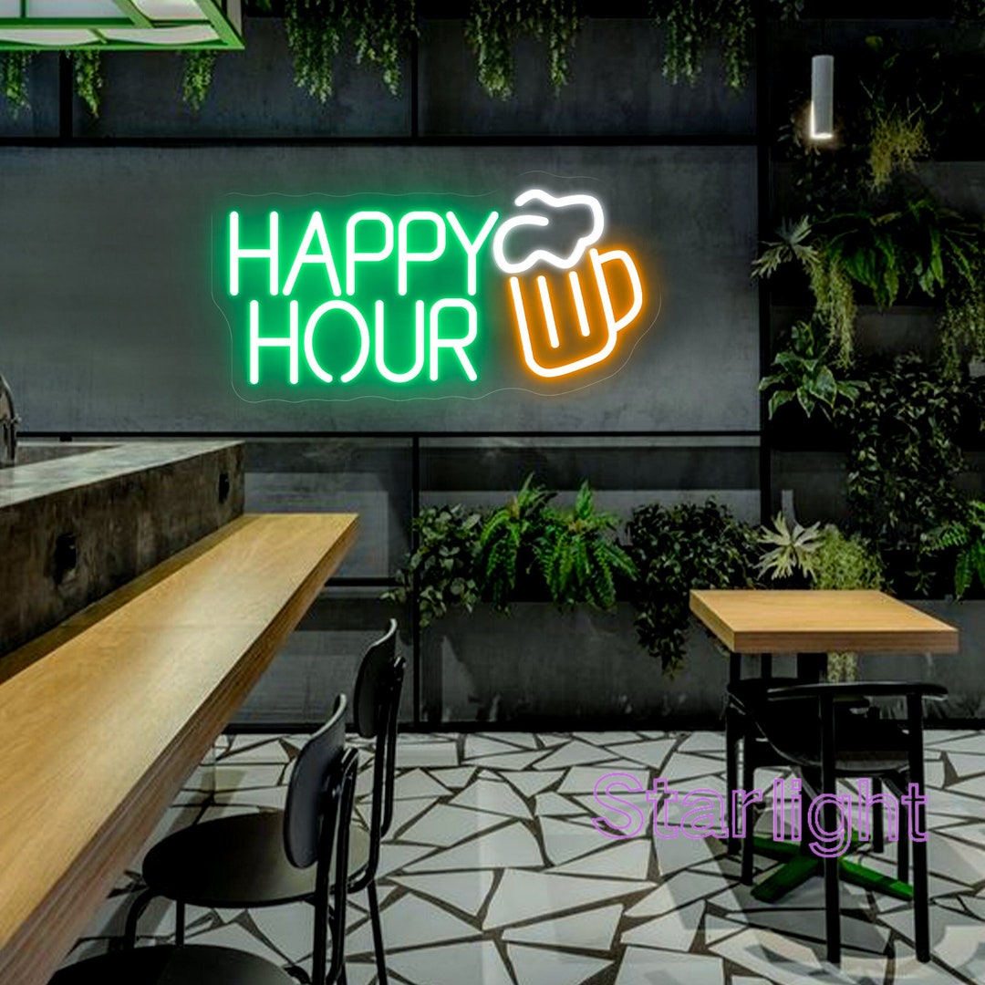 Happy Hours Beer Neon Sign, Custom Bar Beer Neon Sign, Man Cave Drink ...