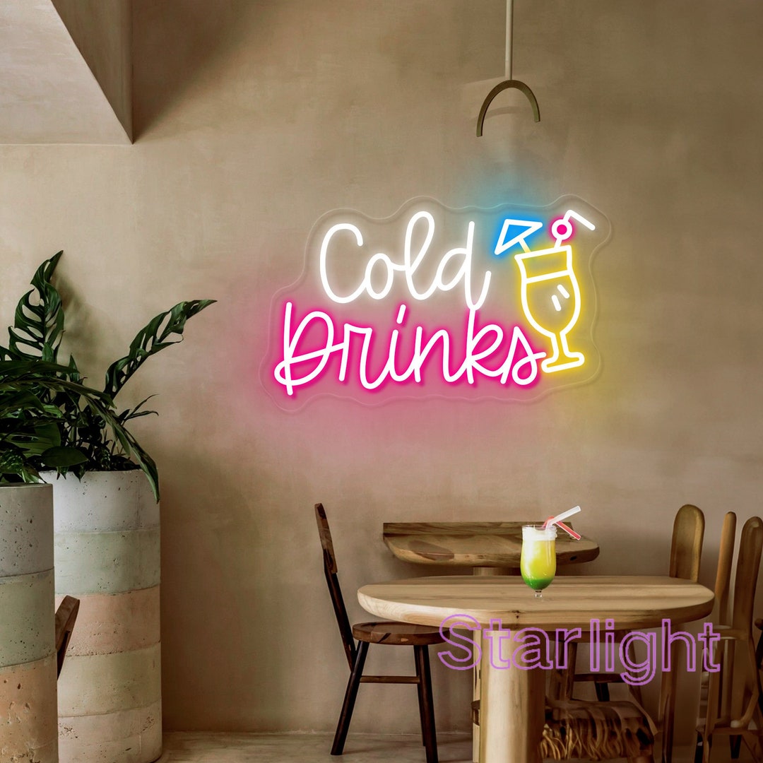 Cold Drinks Neon Sign, Coffee Shop Wall Decor, Summer Bar Neon Art ...
