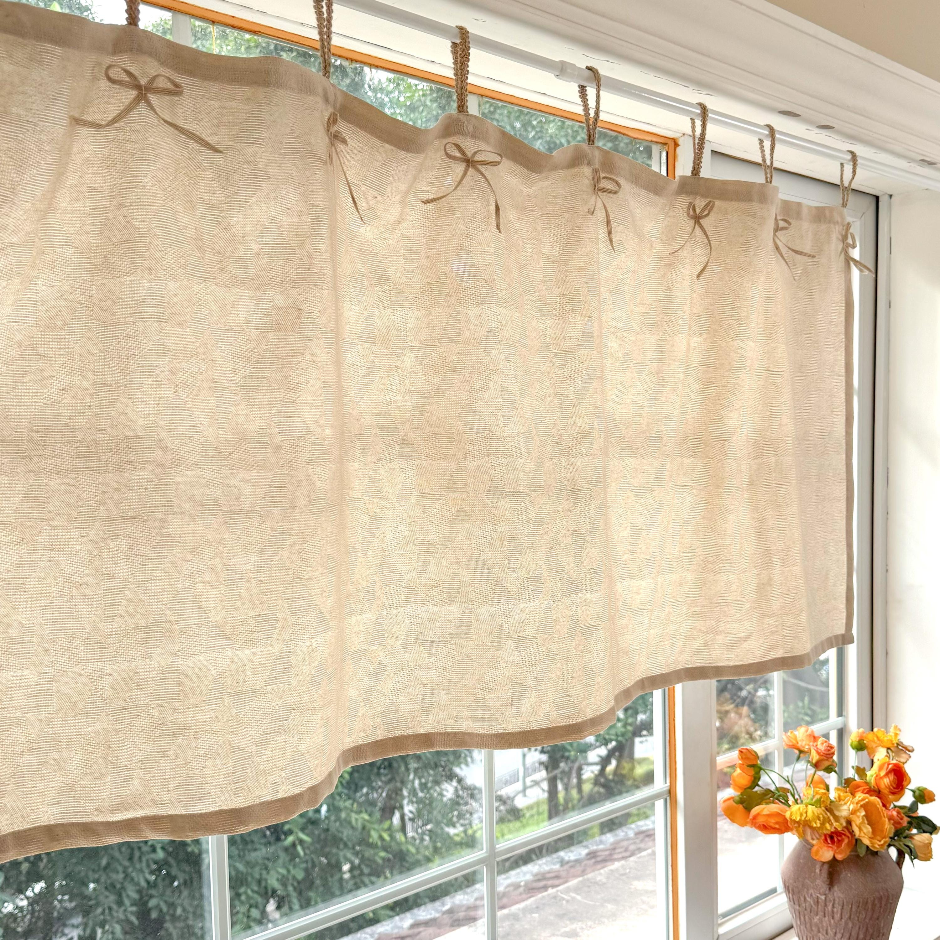 Linen Cafe Curtain Panel, Tab Top Farmhouse Kitchen Short Curtains ...