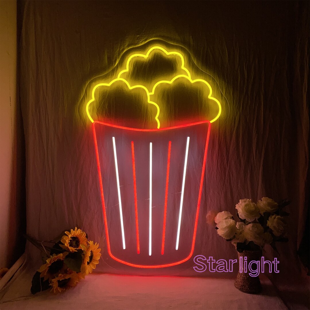 Popcorn Neon Sign, Popcorn Movie Theater Room Wall Decor, Food Led Sign ...