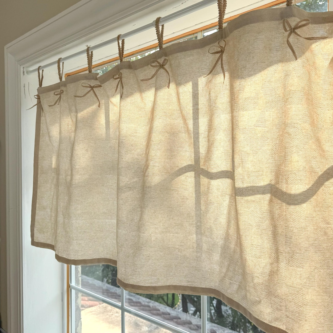 Linen Cafe Curtain Panel, Tab Top Farmhouse Kitchen Short Curtains ...