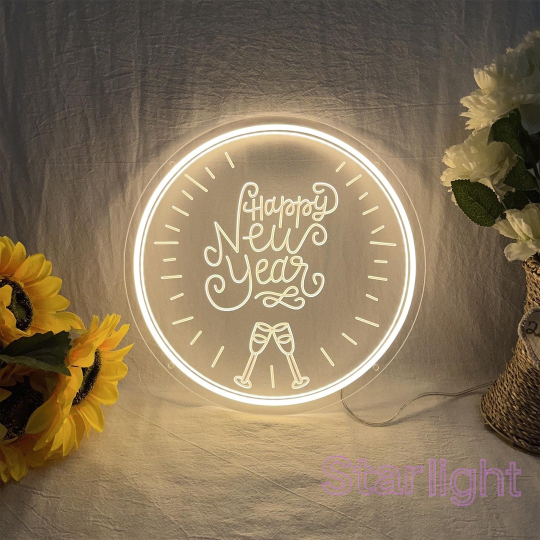 Happy New Year Neon Sign, Custom 2024 New Year Led Sign, 3D Engrave USB ...