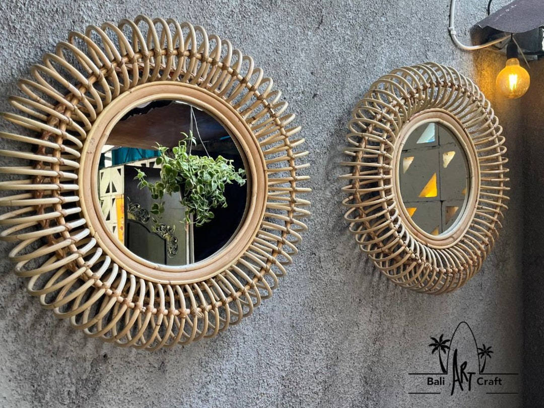 Rattan Round Mirror Circle Rattan as Rattan Entryway Mirror, Rattan ...