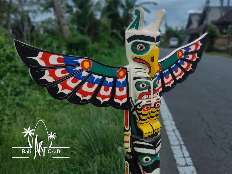 Hand Carved Wood Eagle Totem Pole: 39 Inch Garden Art Elegant Color - Etsy