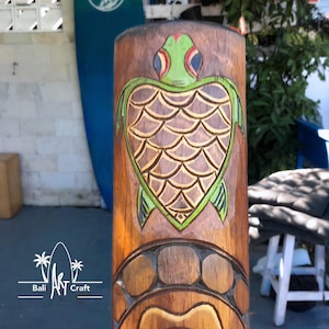 Hand-carved Wooden Turtle Totem Pole: Rustic Tribal Coastal Decor (59 ...