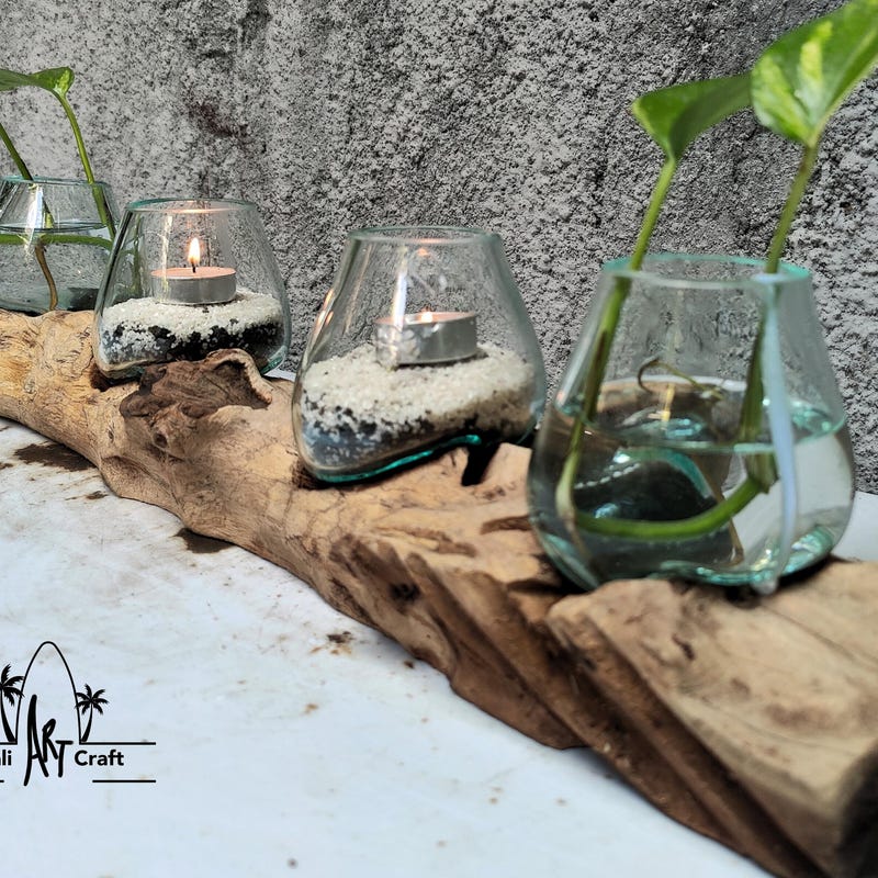 Boho Glass and Wood Vase - Etsy