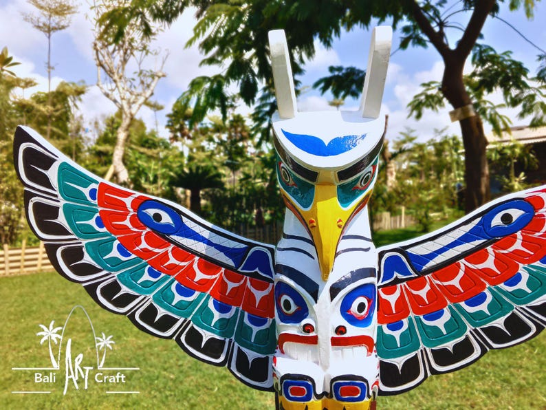 White Eagle Totem Pole: 39" Carved Wood Indian Art - Etsy