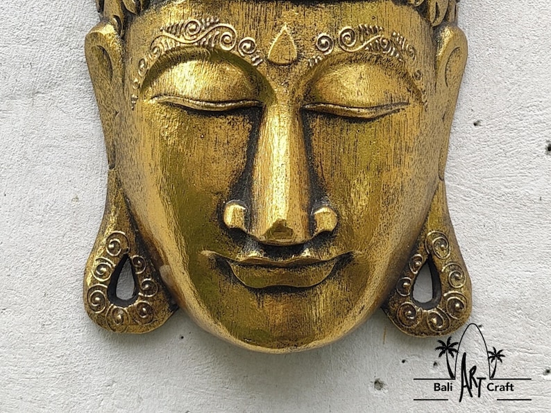 Hand-carved Wooden Buddha Head Wall Art: 19" Gold Boho Decor - Etsy