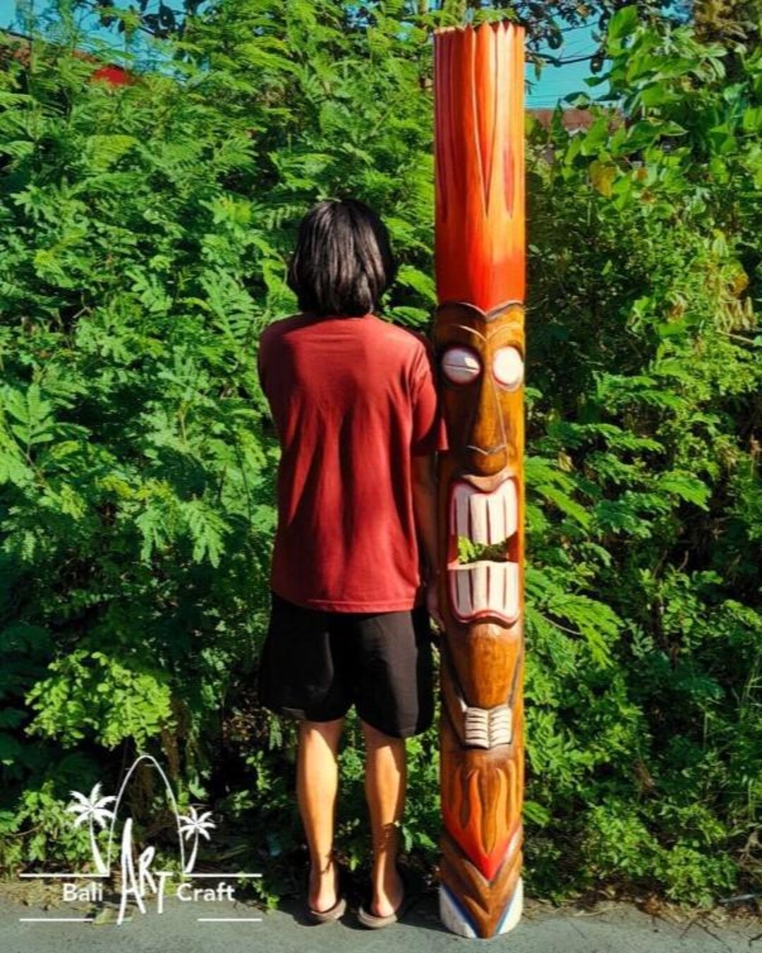 6.5 Feet / 78” Fierce Red Tiki Mask – XL Hand-carved Tribal Totem Wall ...