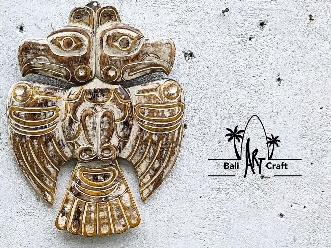 Rustic White Thunderbird Wall Art – Hand-carved Wooden Totem Bird Decor ...