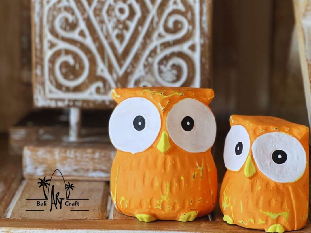 Set 3 Cute Barn Owl Handcraft Figure Miniature Animal Barn Owl Wood ...