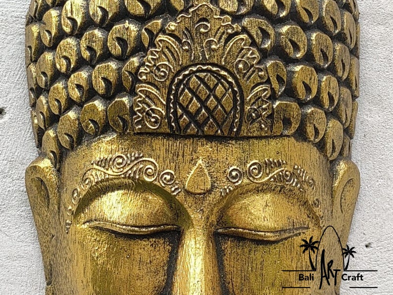 Hand-carved Wooden Buddha Head Wall Art: 19" Gold Boho Decor - Etsy