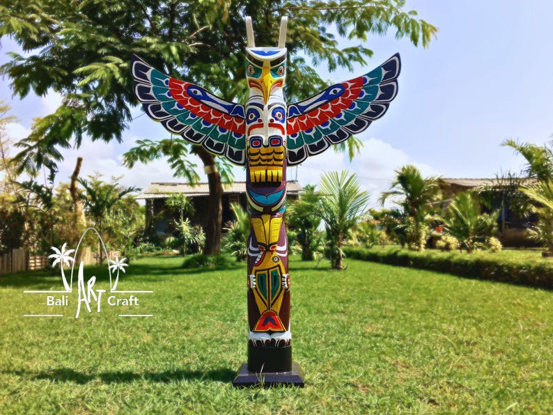 White Eagle Totem Pole: 39" Carved Wood Indian Art - Etsy