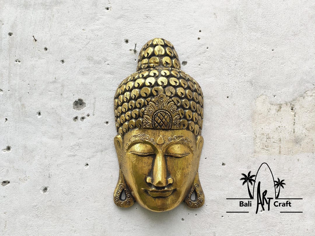 Hand-carved Wooden Buddha Head Wall Art: 19" Gold Boho Decor - Etsy