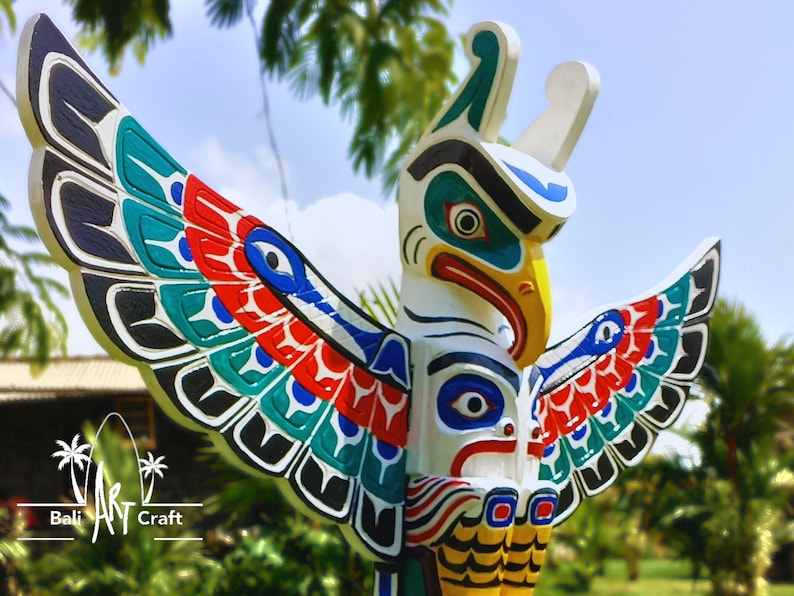 White Eagle Totem Pole: 39" Carved Wood Indian Art - Etsy