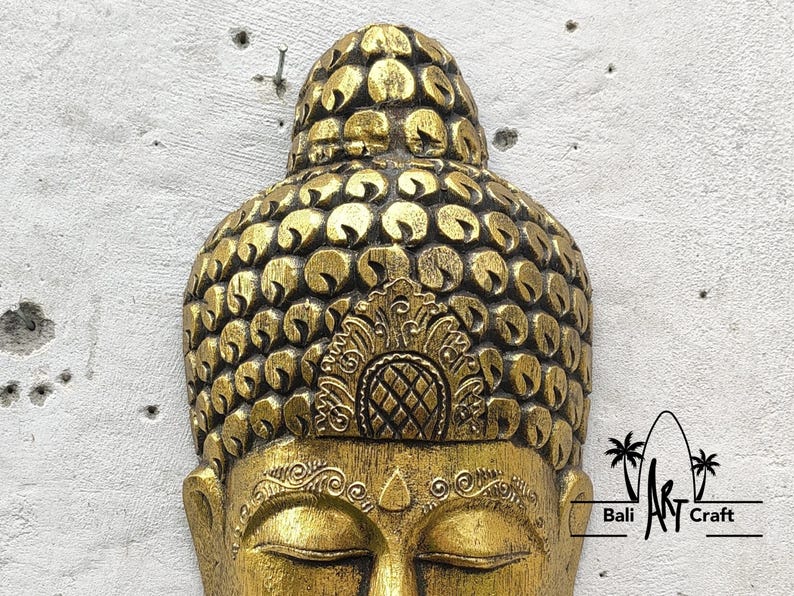 Hand-carved Wooden Buddha Head Wall Art: 19" Gold Boho Decor - Etsy