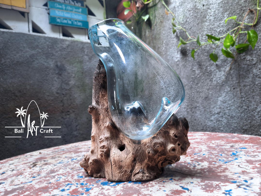 Recycled Glass Vase on Driftwood: Eco Rustic Home Decor - Etsy