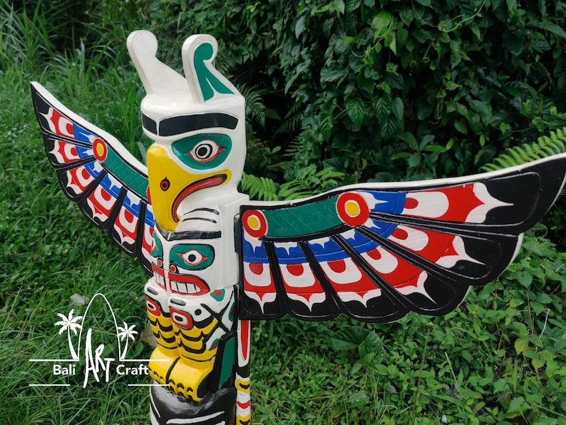 Hand Carved Wood Eagle Totem Pole: 39 Inch Garden Art Elegant Color - Etsy
