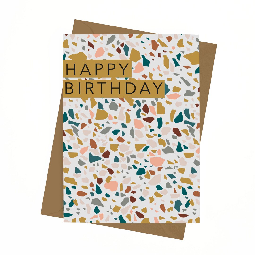 Terrazzo Happy Birthday Card Birthday Card Pattern - Etsy