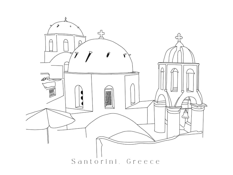 Santorini Line Art - Printable Wall Art Print - Santorini Greece ...