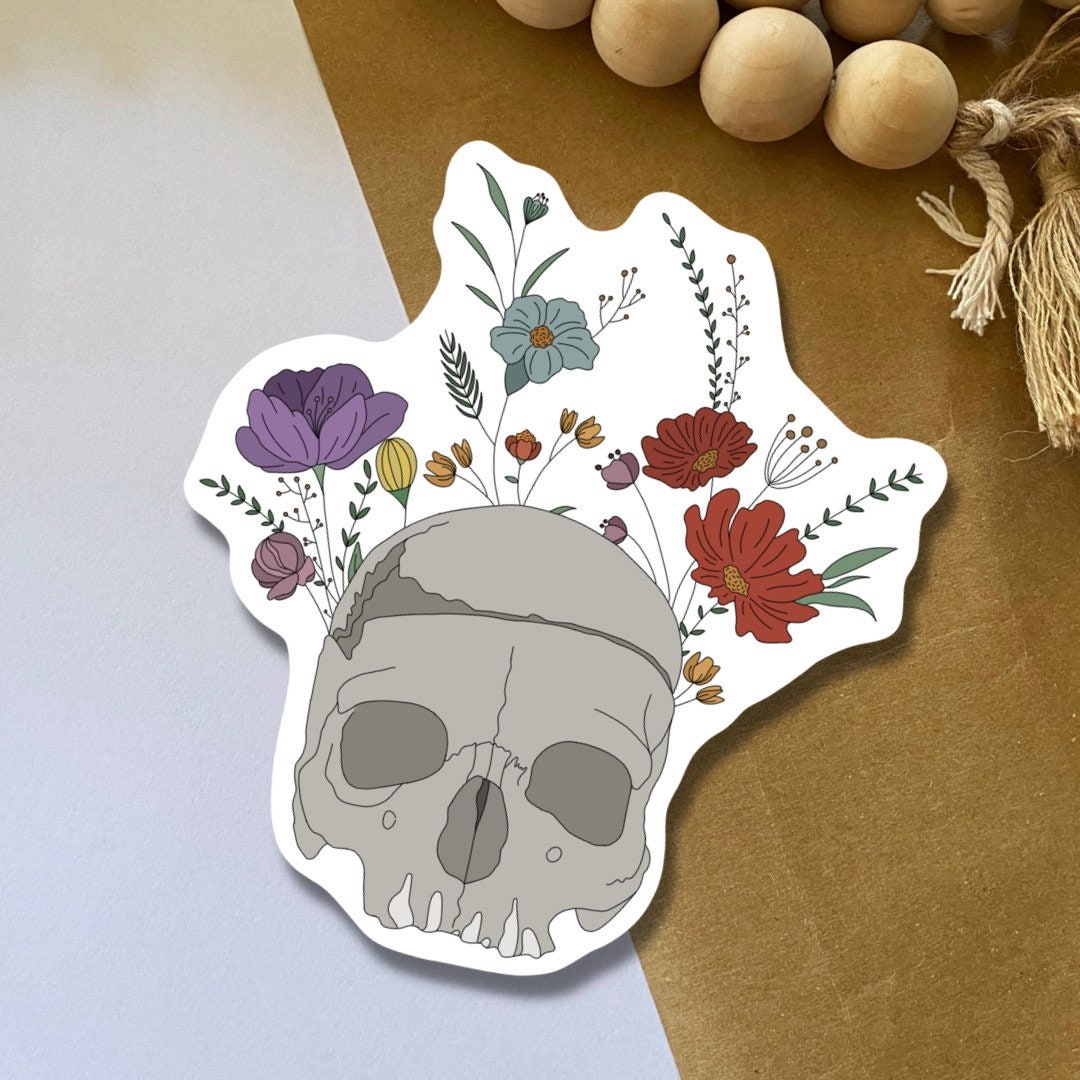 Floral Skull Stickers - Die Cut Sticker - Flowers - Sticker Bomb ...